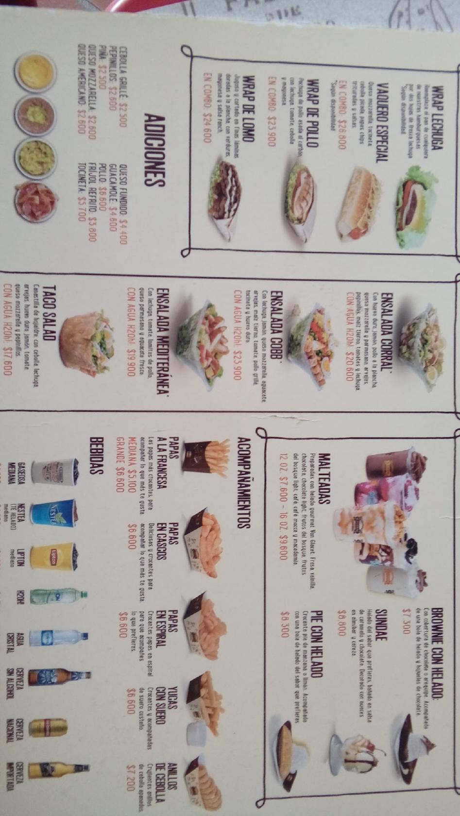 Carta del restaurante Hamburguesas el Corral, Pasto