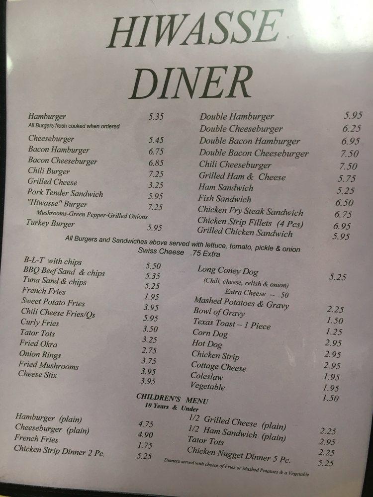Menu at Hiwasse Diner restaurant, Hiwasse, AR-72