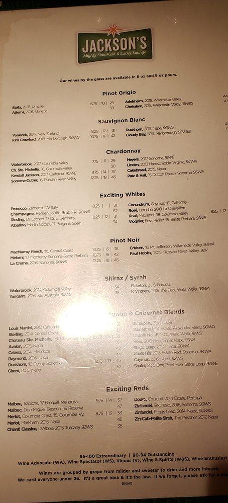Menu at Jackson's Mighty Fine Food and Lucky Lounge restaurant, Reston