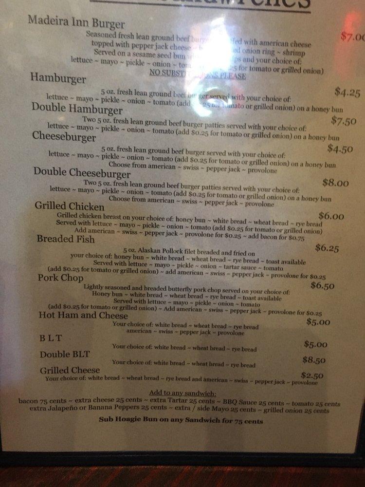 Menu at Madeira Inn pub & bar, Cincinnati, Laurel Ave
