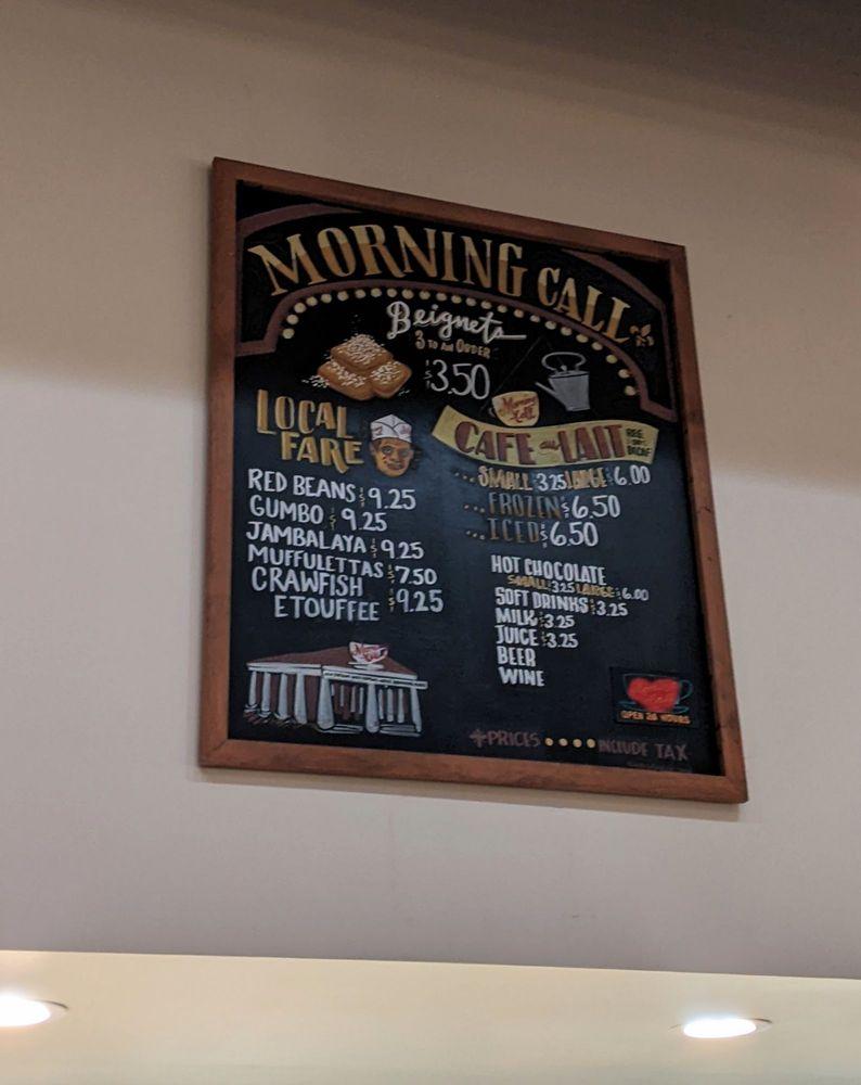 Menu at Morning Call Coffee Stand cafe, New Orleans, Canal Blvd