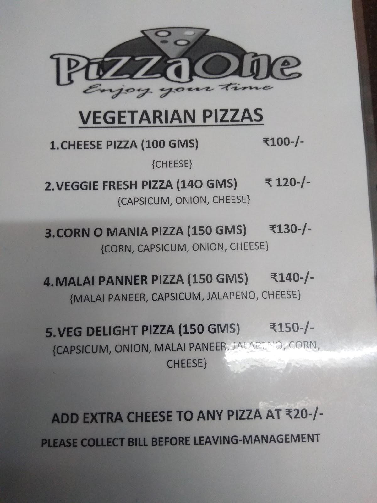 Menu at Pizza one, Hyderabad, Hemadurga mall