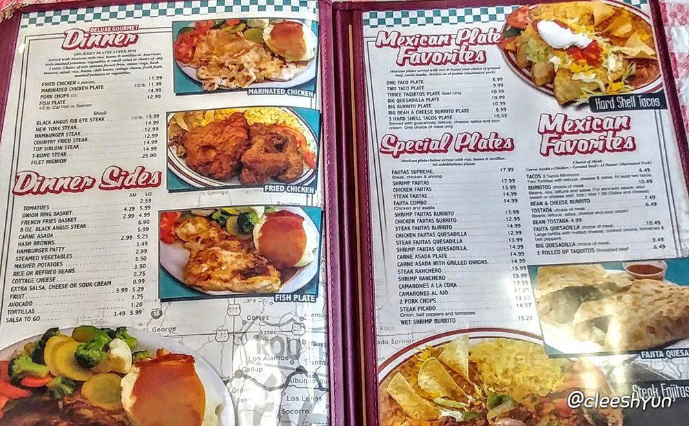 Menu at Roy's Cafe, Barstow