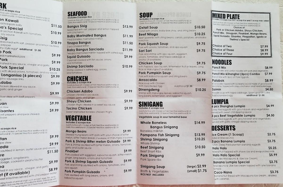 Menu at Thelma's Filipino Restaurant, Henderson, W Sunset Rd