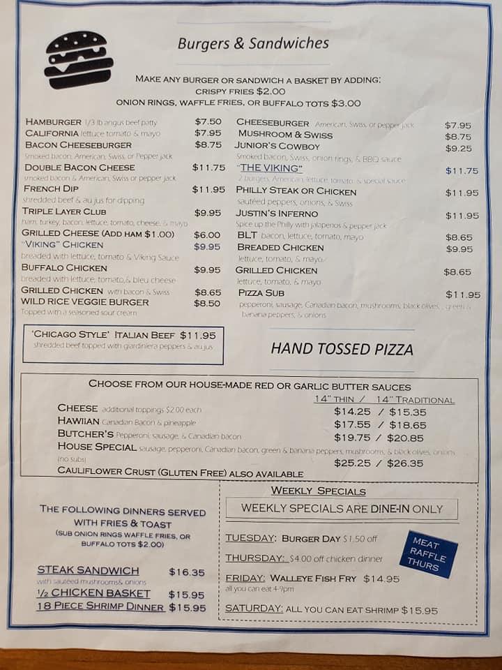 Menu at Viking Bar, USA, Hwy 22
