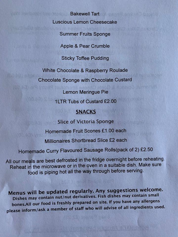 Menu at Aquavita Catering Ltd restaurant, Louth, Kenwick Park Golf Club