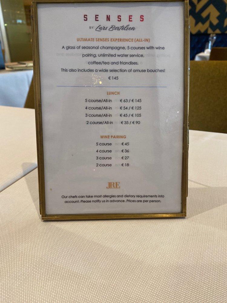Menu at Senses Restaurant, Amsterdam