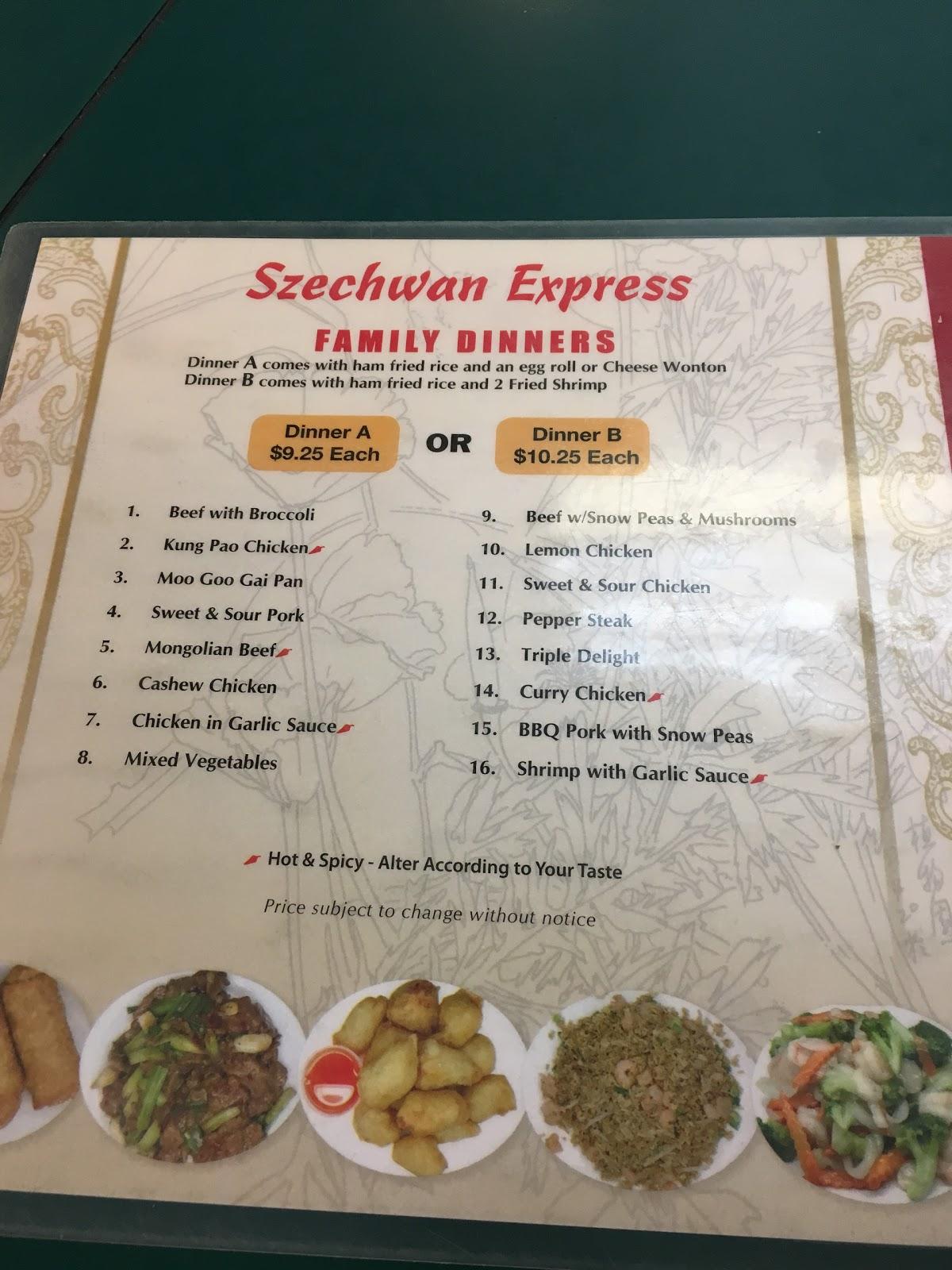 Menu at Szechwan Express restaurant, Taylorsville