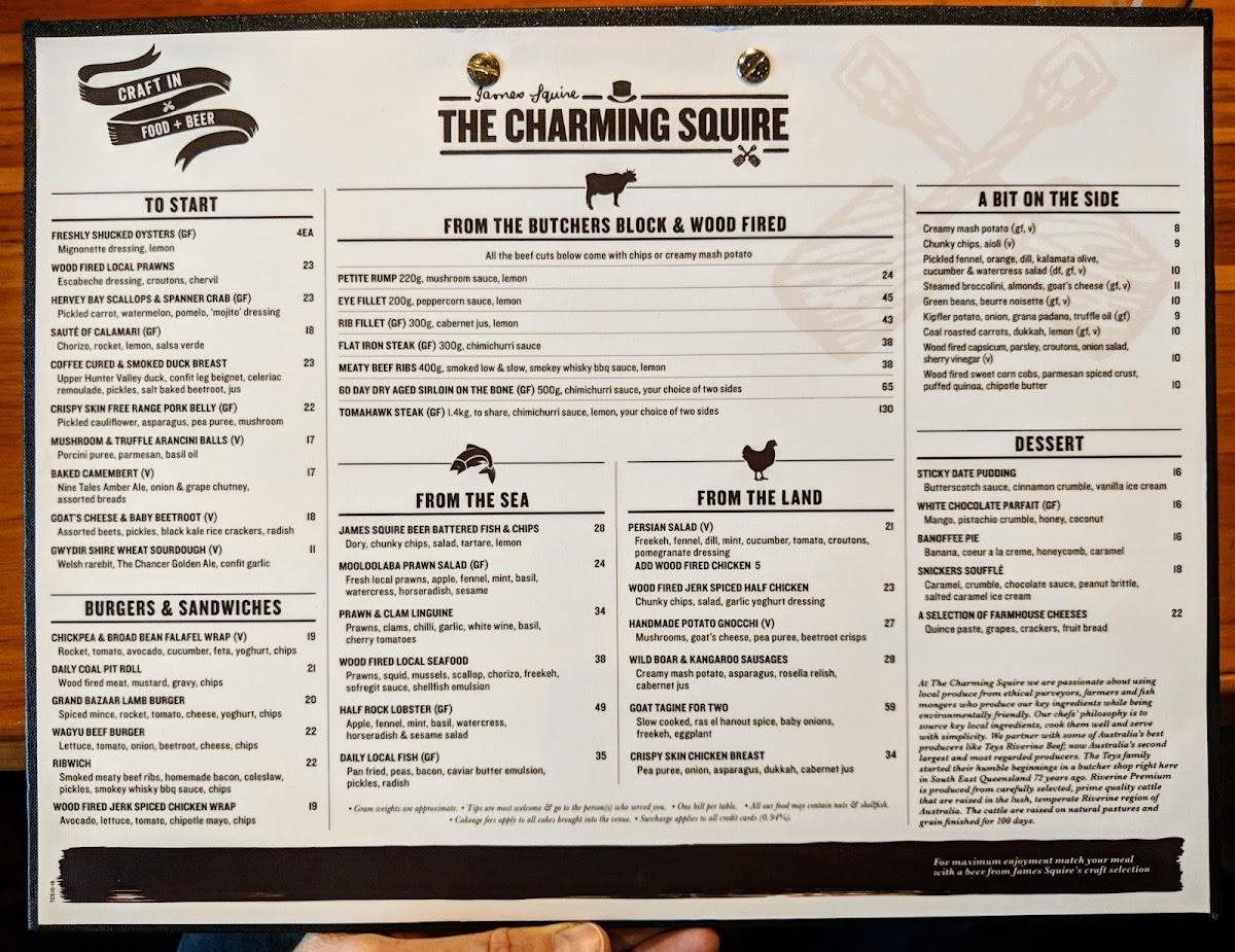 Carta del restaurante The Charming Squire, South Brisbane, 3/133 Grey St