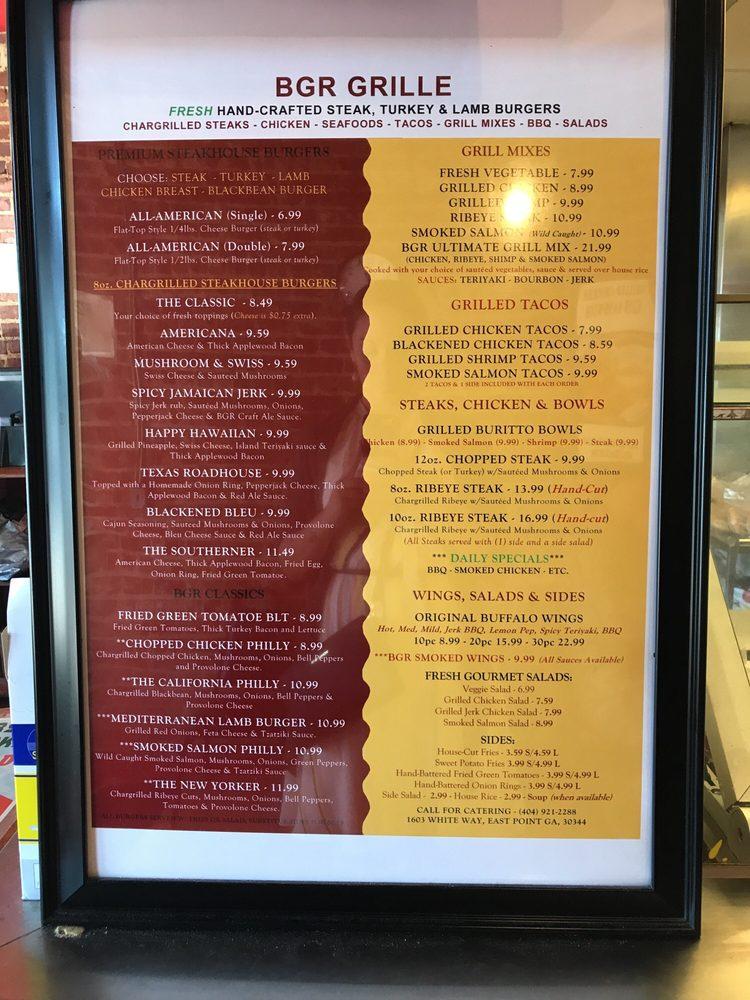 Menu at BGR Grille restaurant, East Point