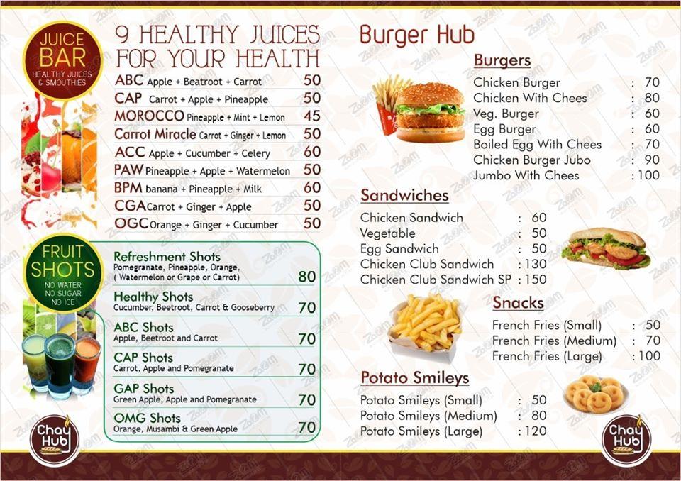 Menu at Chay hub balussery, Balussery