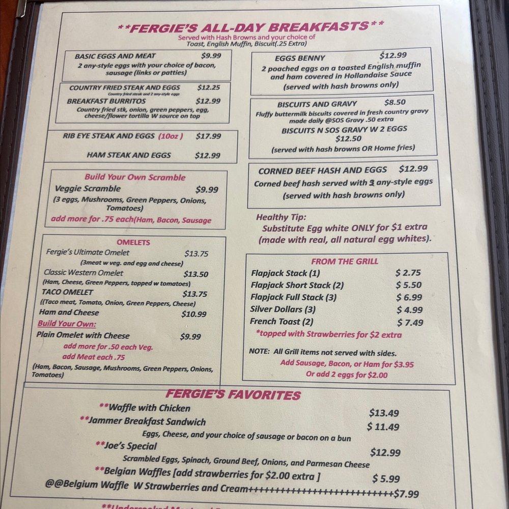 Menu at Fergie's On the Ave pub & bar, Tacoma