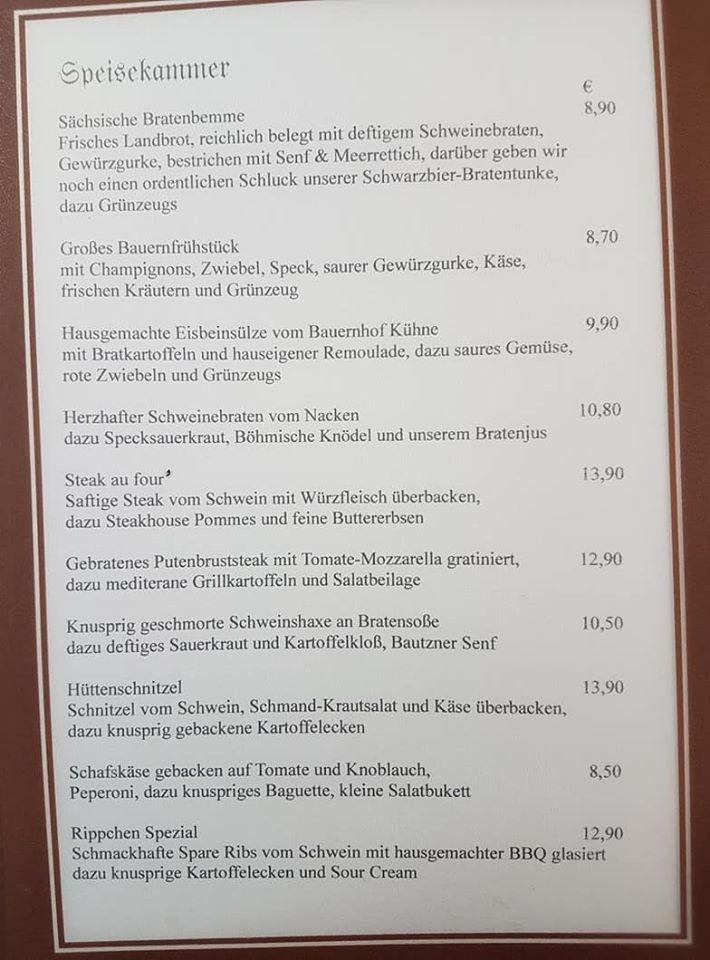 Speisekarte von Gaststätte in Dresden restaurant, Dresden
