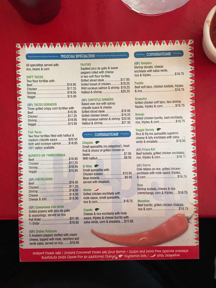 Menu au Gina's Mexican Cafe, Nanaimo