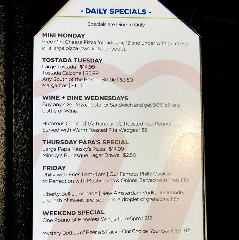 Menu at Minsky's Pizza pizzeria, Olathe, S Ridgeview Rd