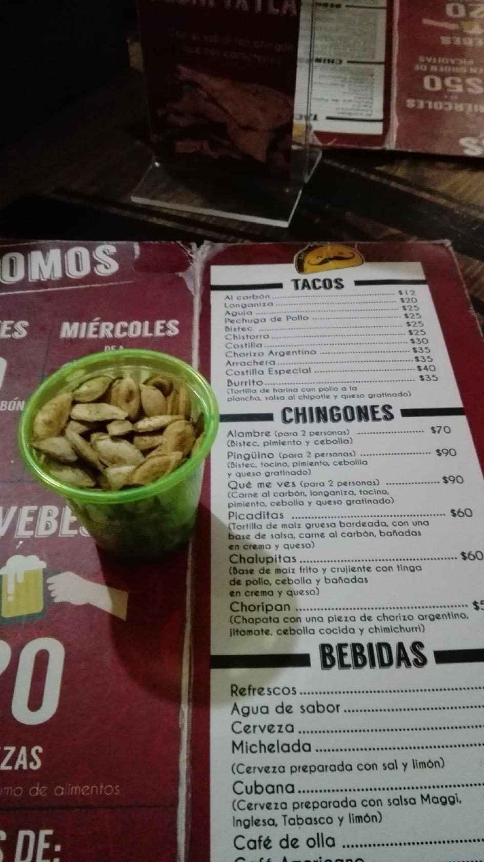Menu at Taquería La Chingona restaurant, Mexico City