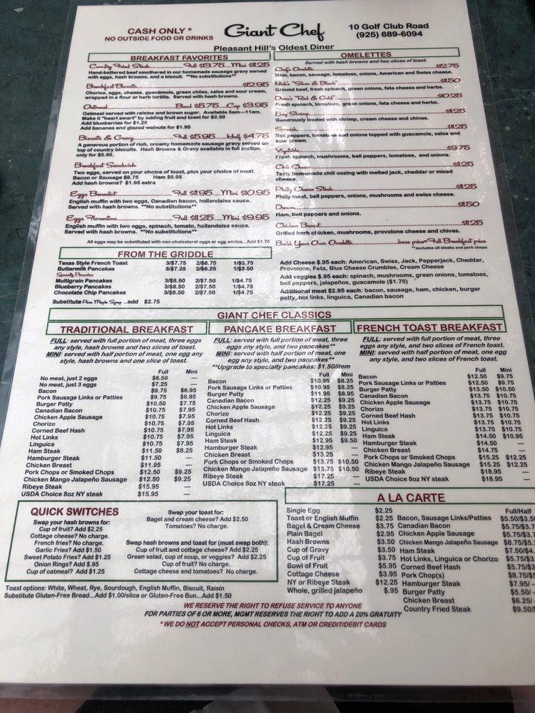 Menu at Giant Chef restaurant, Pleasant Hill