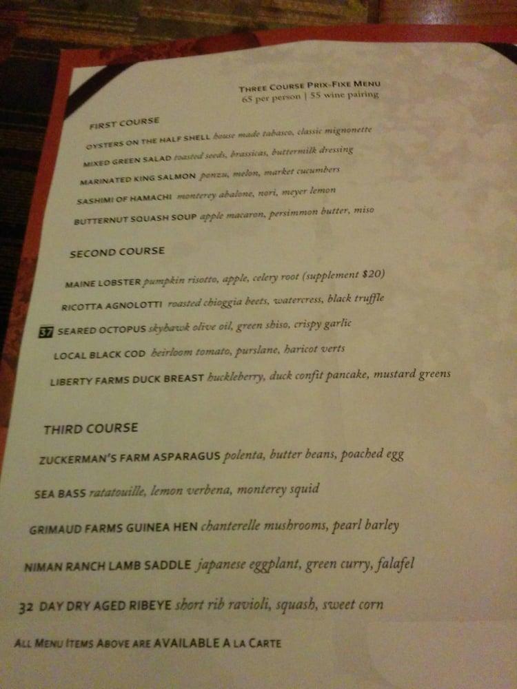 Menu at Parallel 37 pub & bar, San Francisco