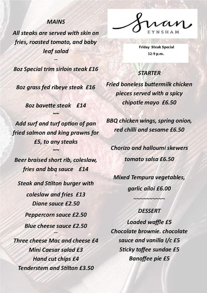 Menu at The Swan pub & bar, Eynsham