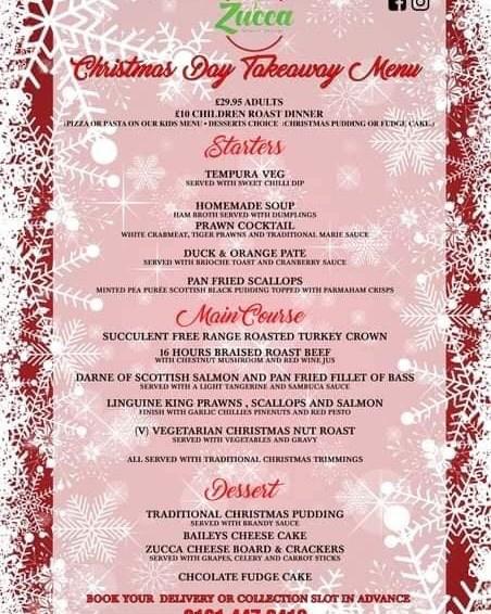 Menu at Zucca Italian restaurant, Houghton le Spring