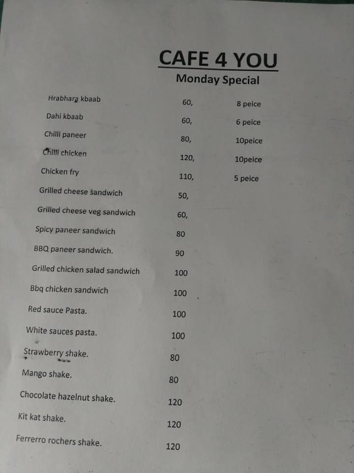Menu at Cafe 4 You, Paradeep