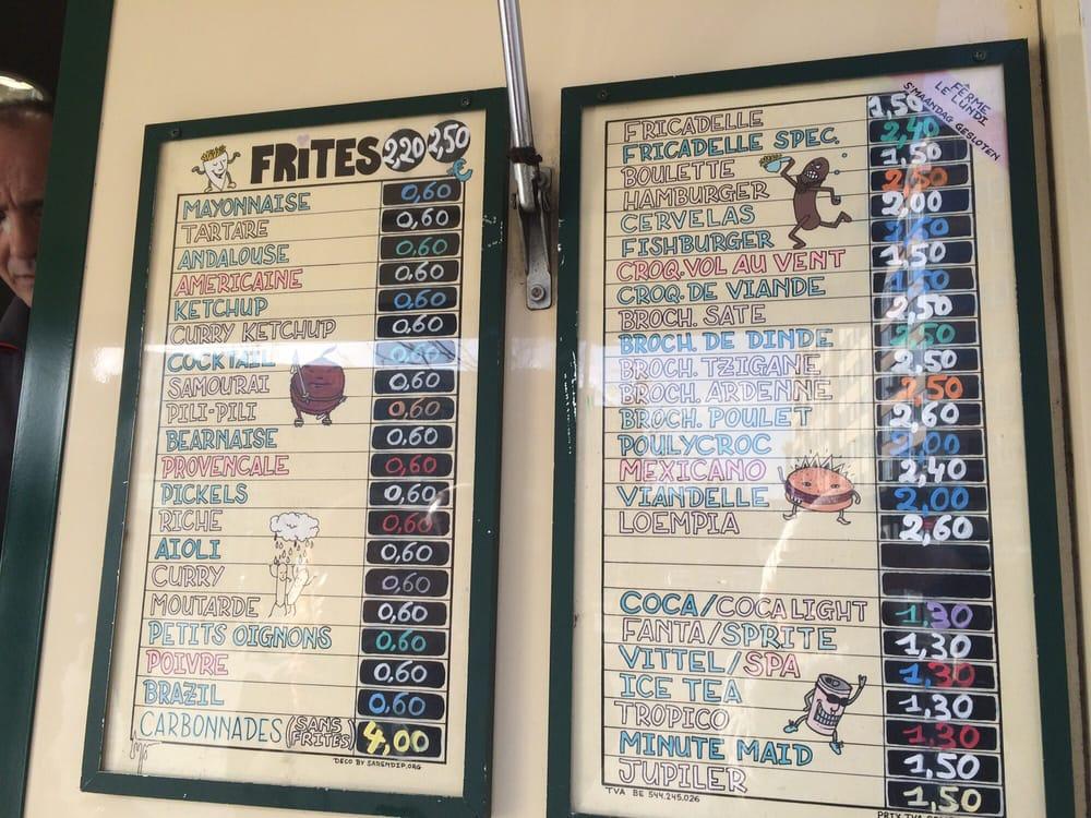 Menu at Frit Flagey, Ixelles, Pl. Eugène Flagey