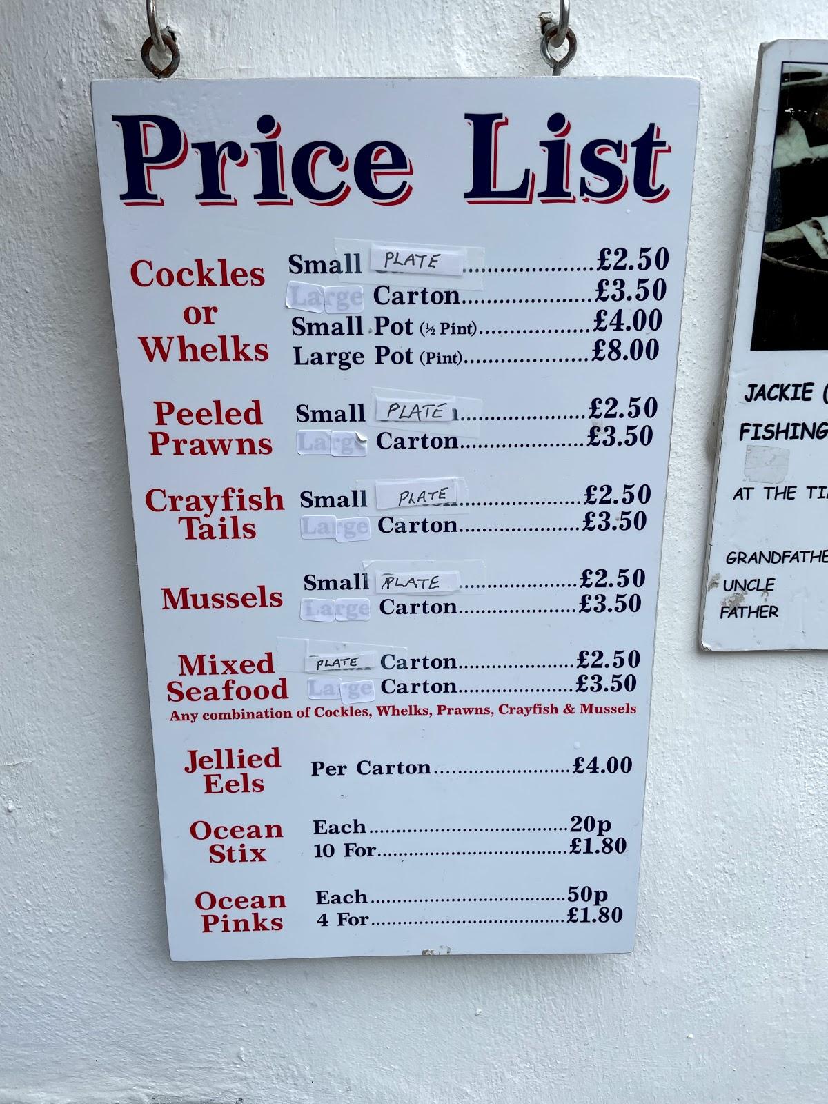 Menu at Closed due to retirement, Sheringham