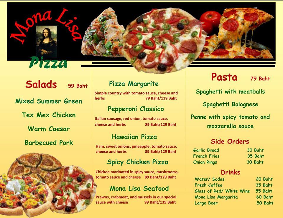 Menu at Mona Lisa Pizza Restaurant, Talat