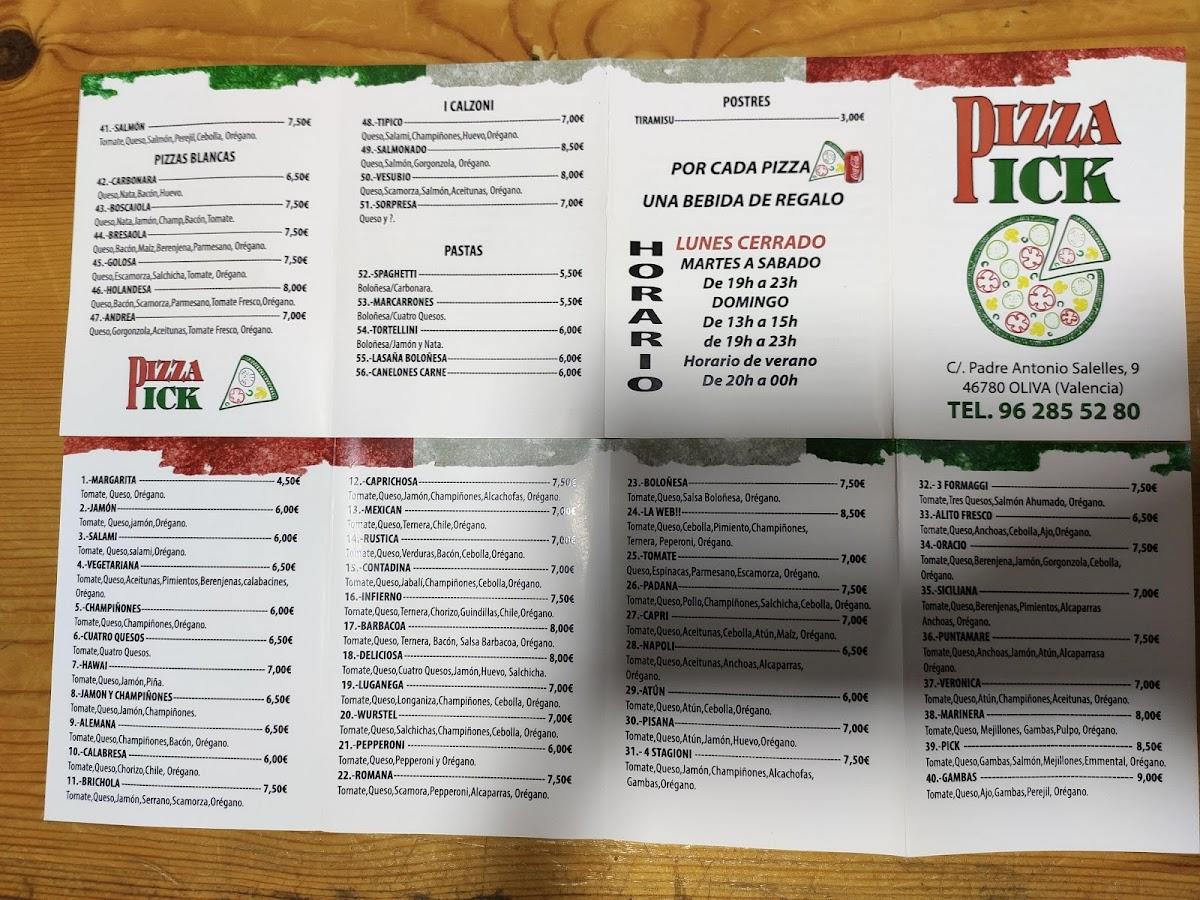 Carta del restaurante Pizza Pick, Oliva