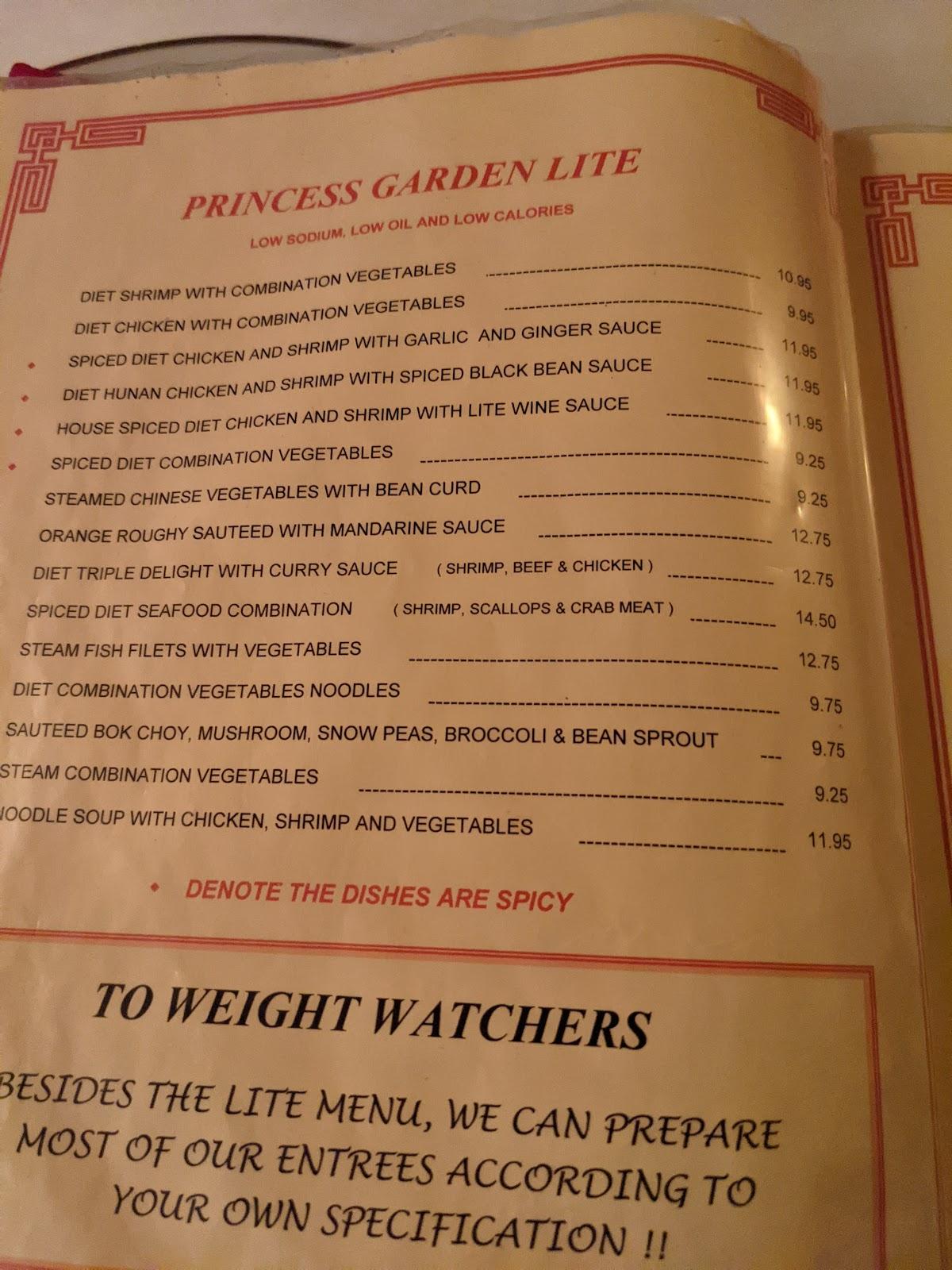 Menu at Princess Garden restaurant, Kansas City