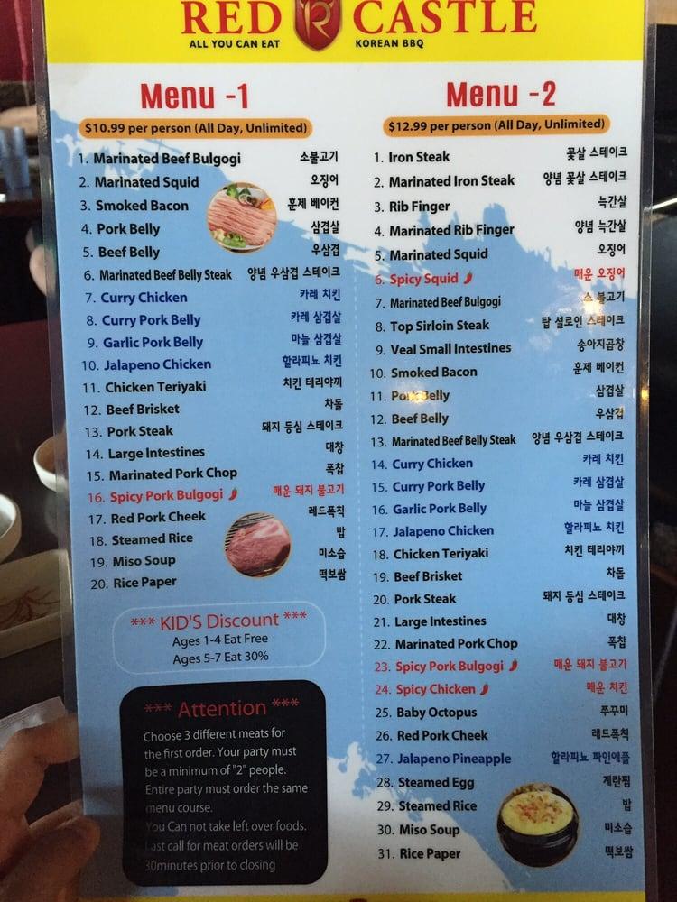 Menu at Red Castle Korean BBQ, Garden Grove
