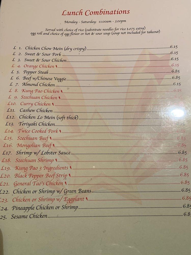 Menu at Rising Star Chinese Eatery restaurant, Albuquerque