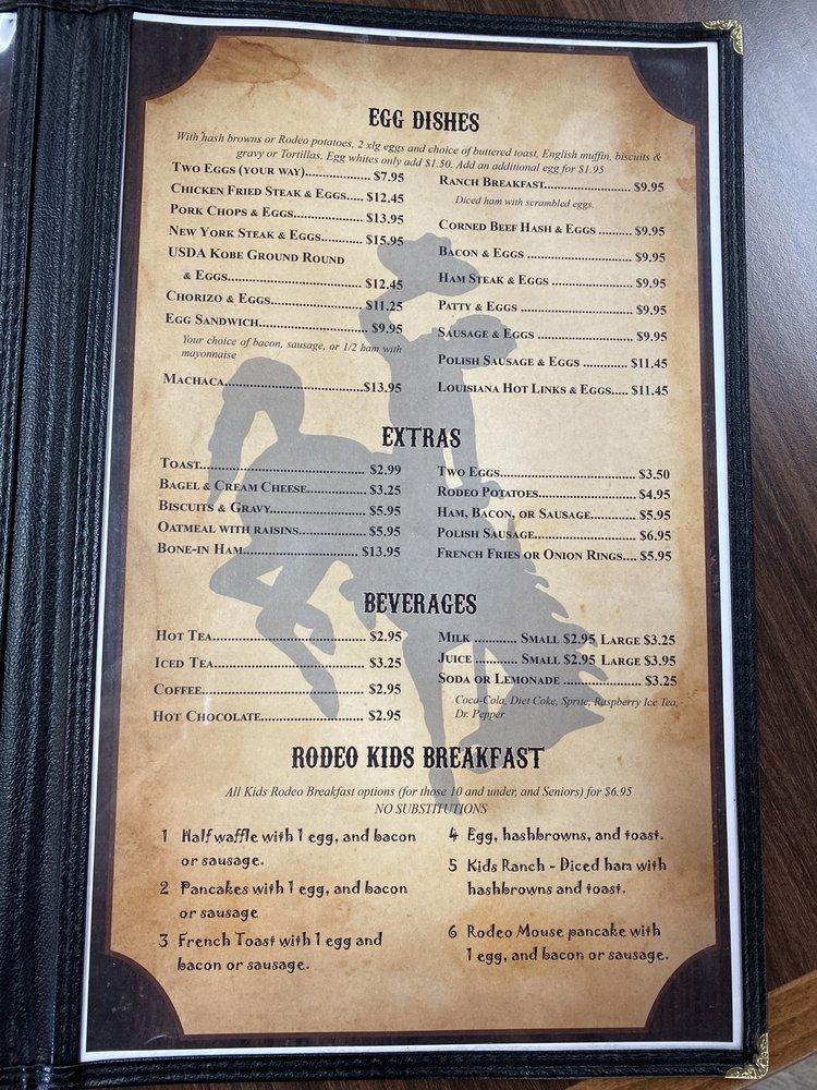 Menu at Rodeo Cafe, Rialto