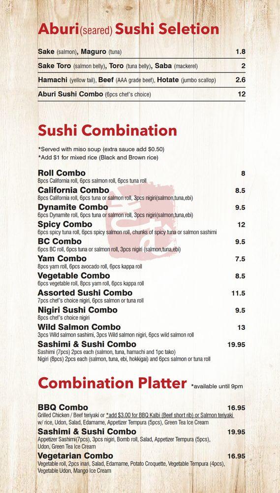 Menu at Kimu Japanese Cuisine restaurant, Vancouver