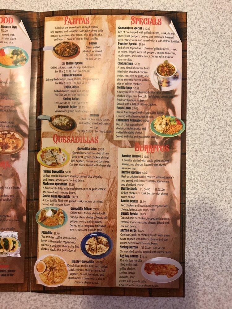 Menu at Los Charros, Vernon, Hwy 18