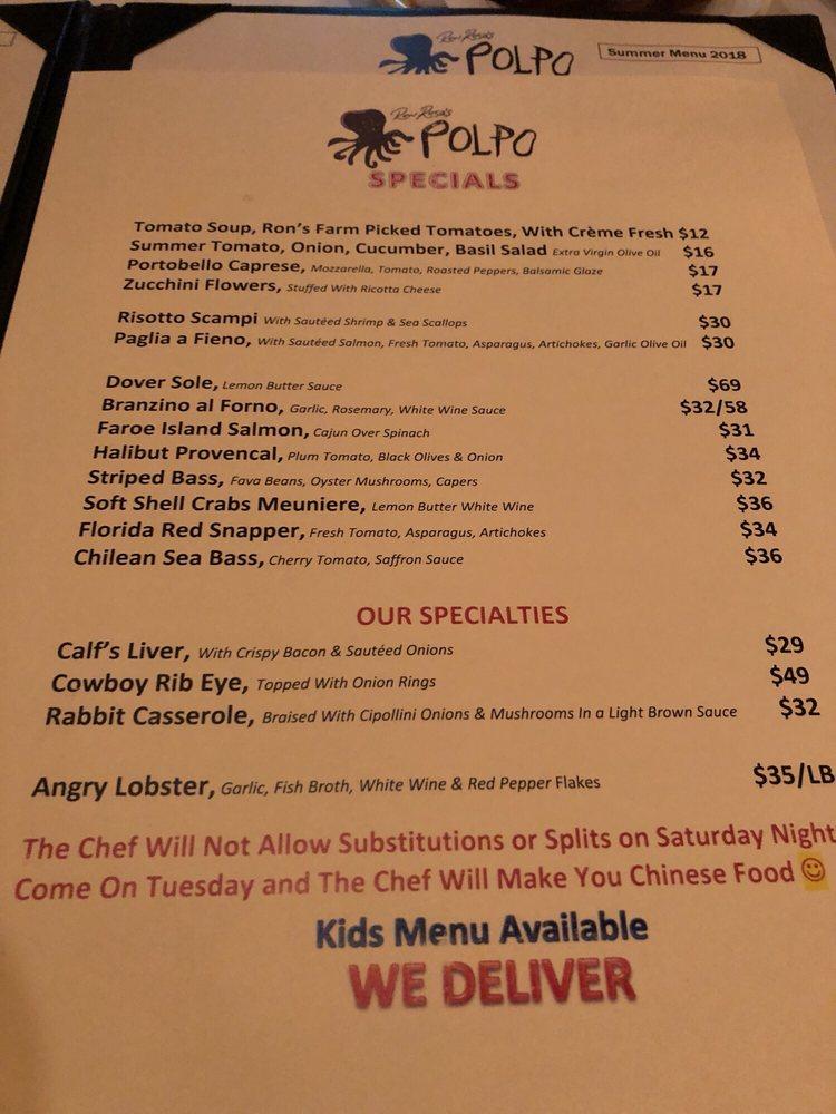 Menu at Polpo Restaurant & Saloon, Greenwich, 554 Old Post Rd #3