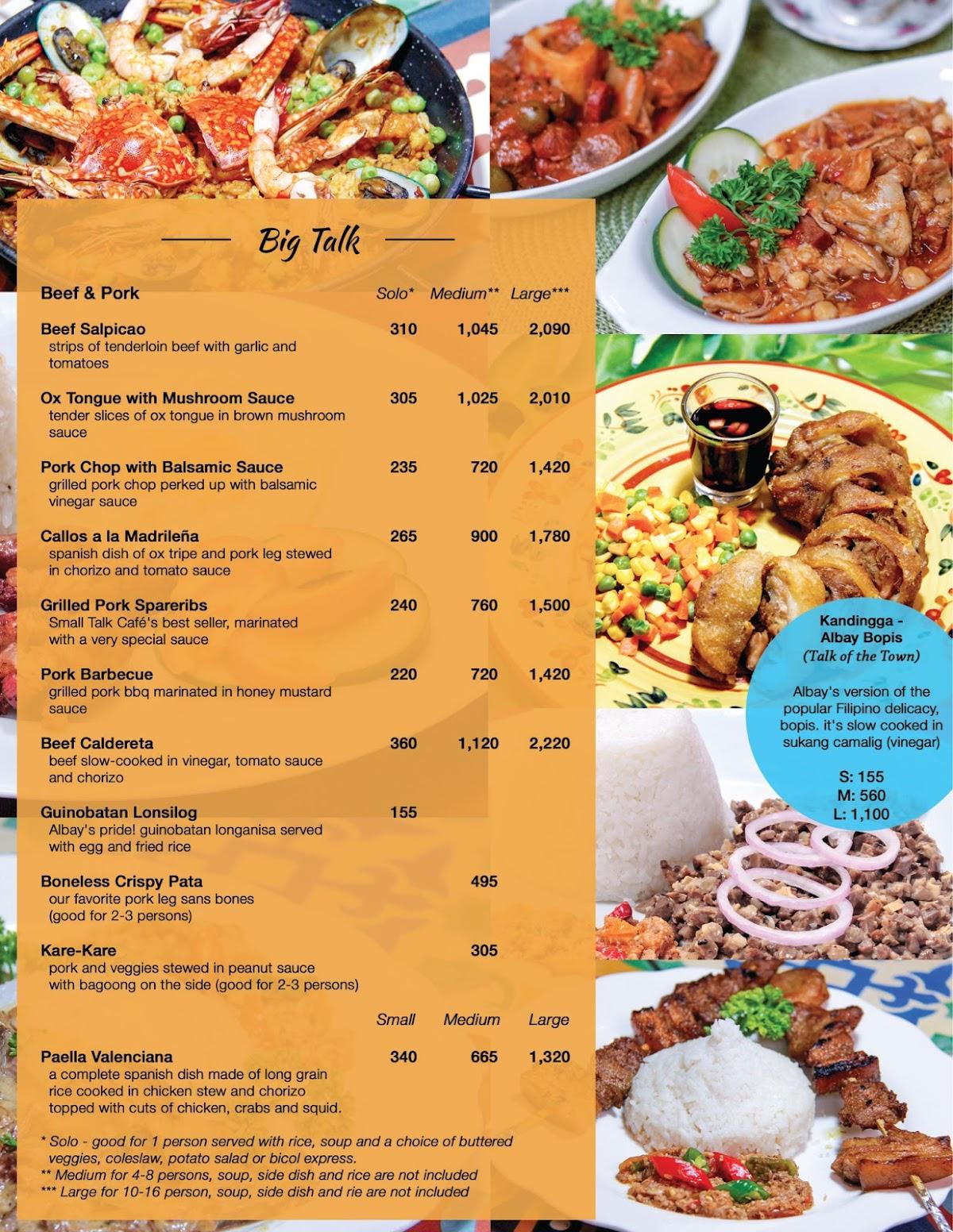 Menu at Small Talk Café desserts, Legazpi City, 15 Doña Aurora St