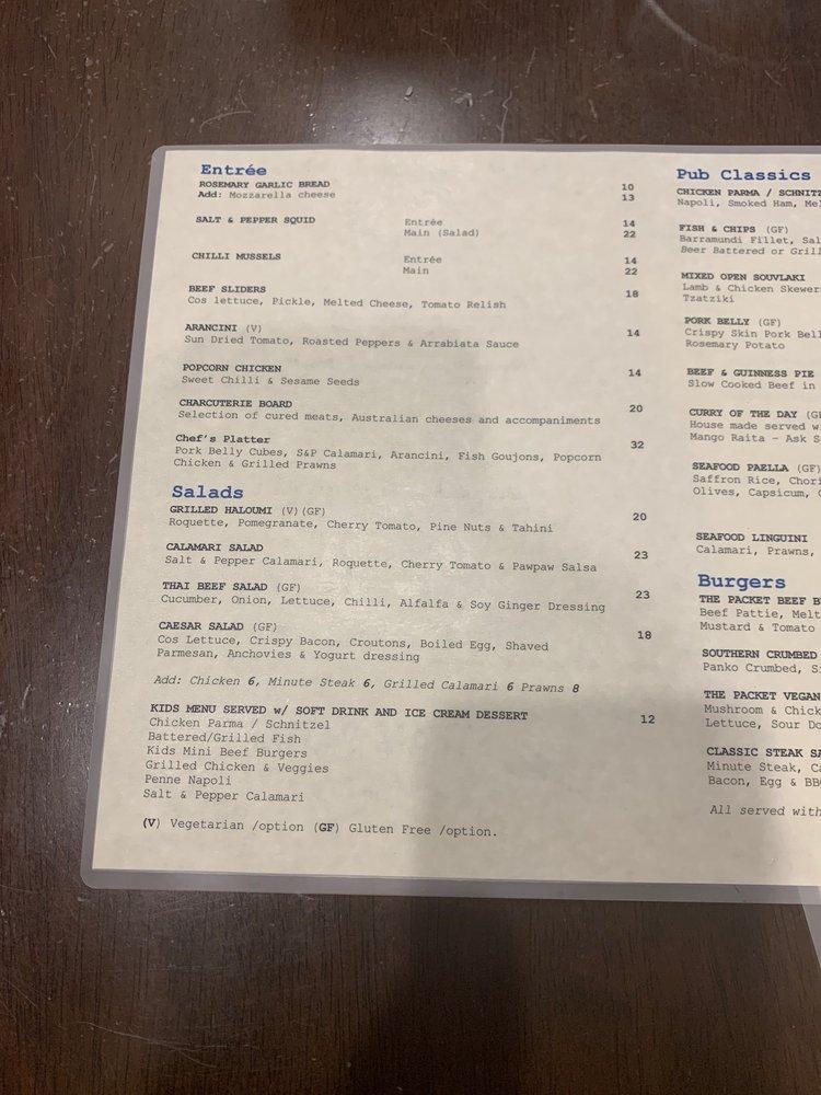 Menu at Steam Packet Hotel restaurant, Williamstown