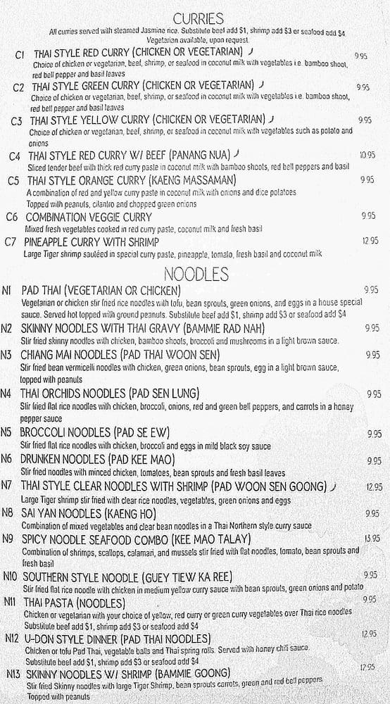 Menu at Thai Orchids Restaurant, La Vista