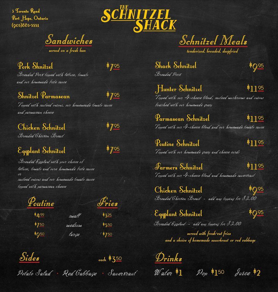 Menu at The Schnitzel Shack fast food, Port Hope