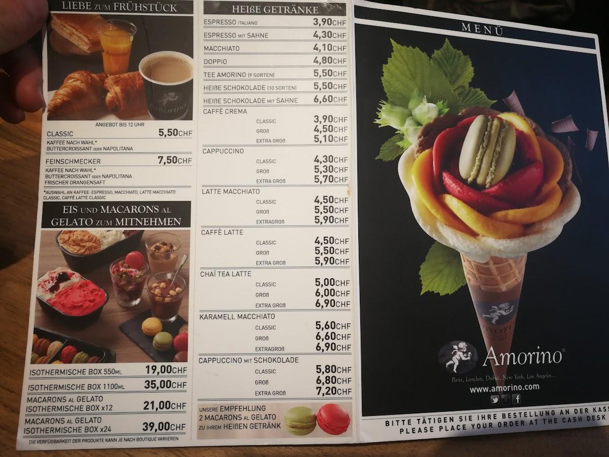 Menu at Amorino, Lucerne