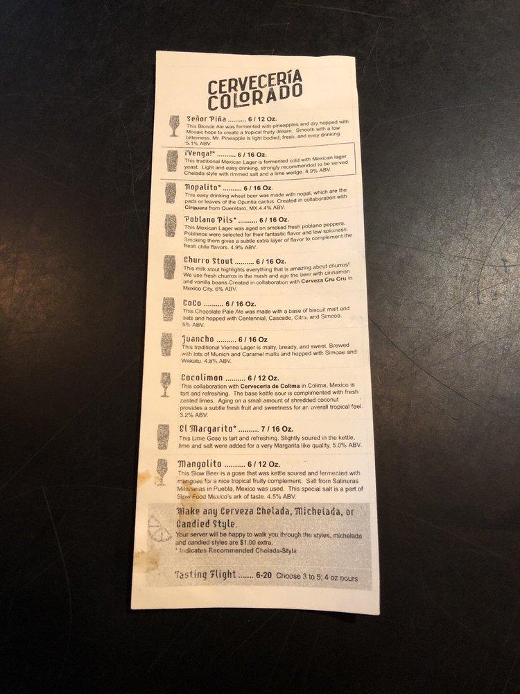 Menu at Cerveceria Colorado pub & bar, Denver