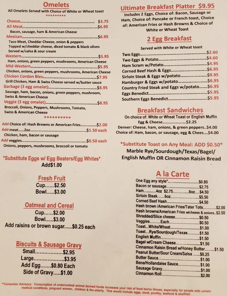 Menu at Dorine's Family Inn restaurant, Sparta, 110 S Water St