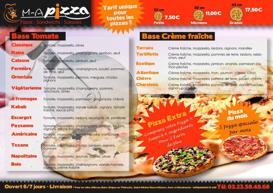Menu at MA Pizza restaurant, Hirson