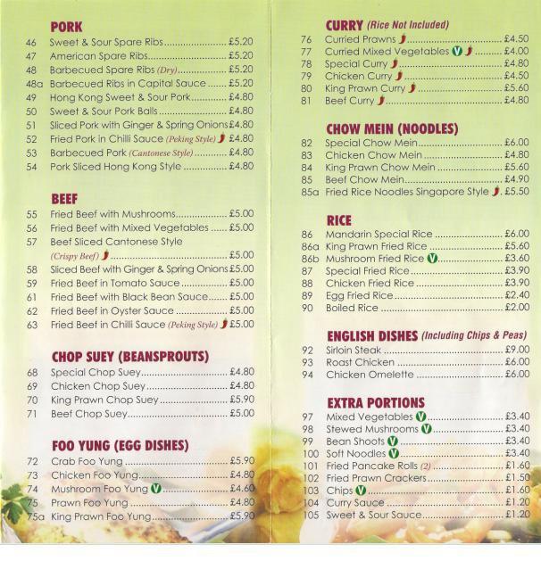 Menu at New Mandarin restaurant, Milton Keynes, 13 Benbow Court