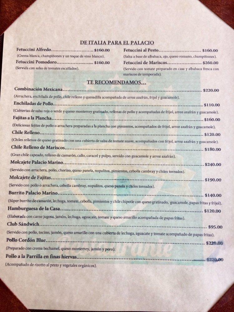 Carta del restaurante Palacio Marino Resto, La Paz
