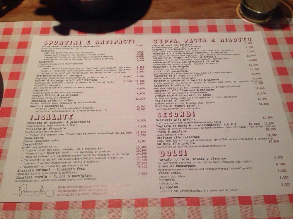 Speisekarte von Principale Pizzabar, Düsseldorf