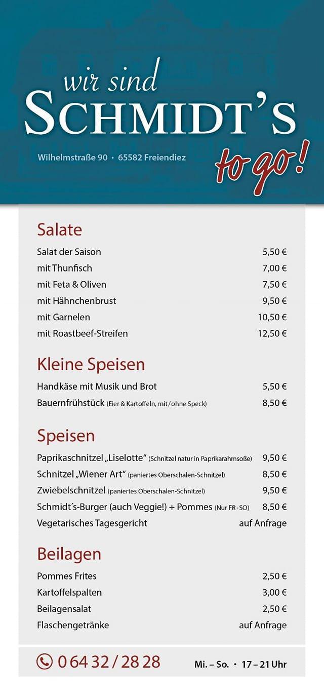 Menu at Schmidt's restaurant, Diez