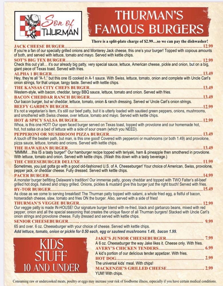 Menu at Son of Thurman pub & bar, Delaware