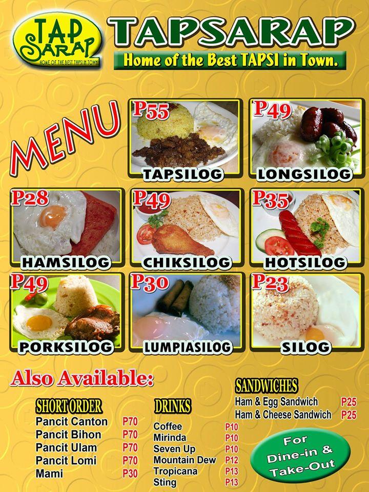 Menu at TAP SARAP at Cavinti Laguna restaurant, Santa Rosa